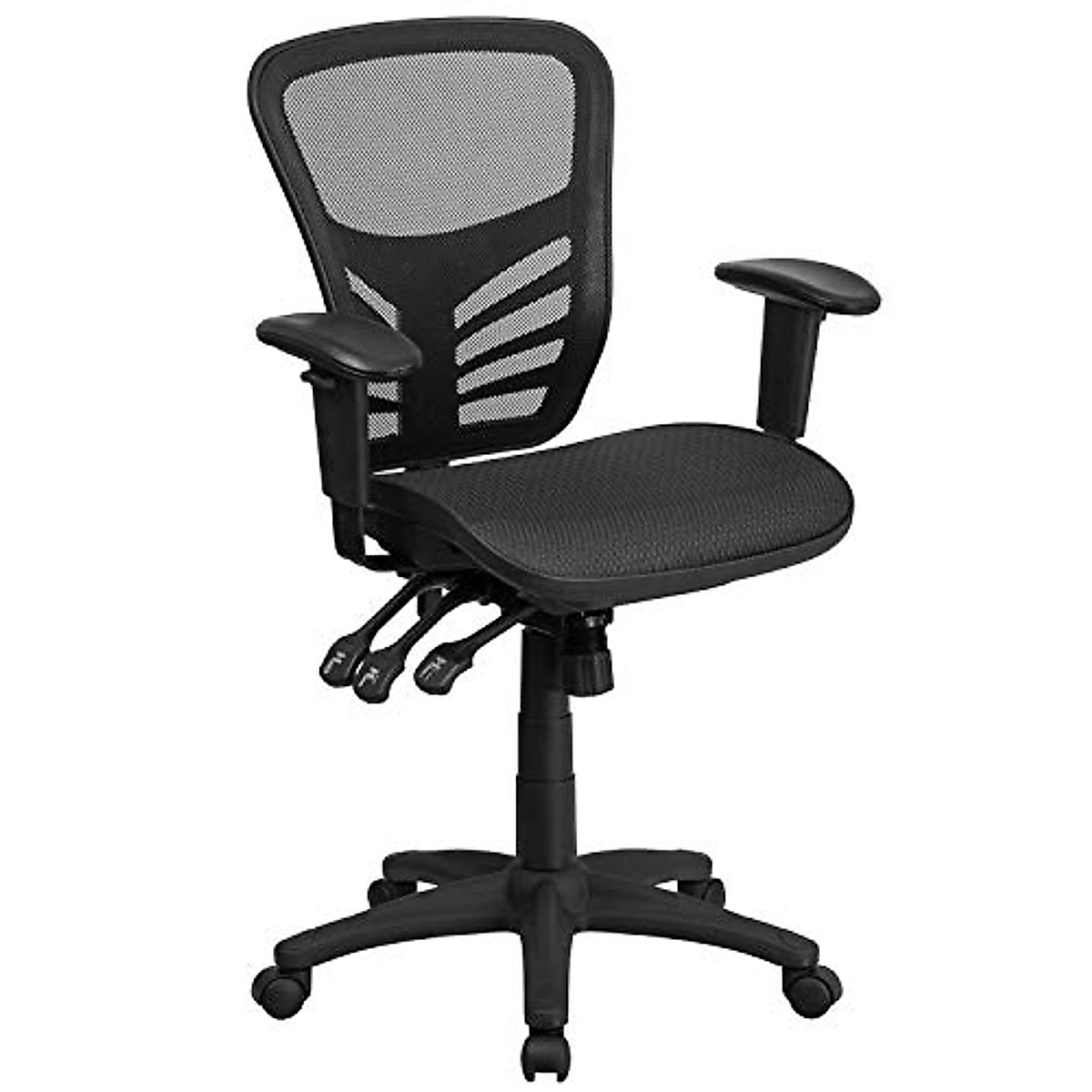 Flash Furniture Nicholas Mid-Back Transparent Black Mesh Multifunction Executive Swivel Ergonomic Office Chair with Adjustable Arms