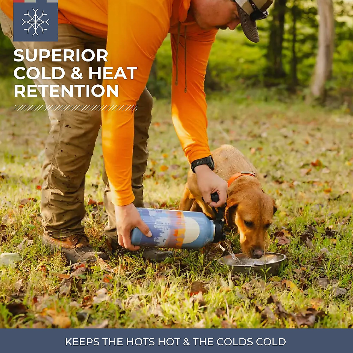 ORCA Hydra 66 oz Insulated Stainless Steel Half Gallon Water Bottle with Handle | Dishwasher Safe Thermos, Powder Coat Finish with No Sweat Body, Makes a Great Gift — Lake Side Navy Blue Print