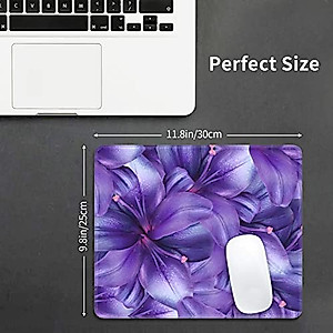 Purple Lily Flowers Printed Mouse Pad with Non-Slip Rubber Base Gaming Mouse Pad for Wireless Mouse Computers Laptop Office 10.2 x 8.3 in