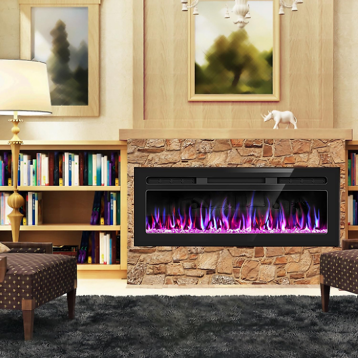 Upesitom 36" Electric Fireplace Mirrored Fireplace Heater Recessed & Wall Mounted Electric Fireplace Insert, LED Linear Fireplace with Flame Colors, Remote Control with Timer, 750/1500W