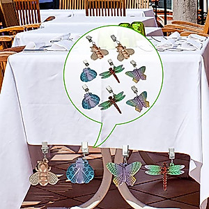 8 Pack Vintage Tablecloth Weights on Clip Hangers,Cast Iron Butterfly Dragonfly Ladybug Tablecloth Pendant for Outdoor Garden Party Picnic Table Covers