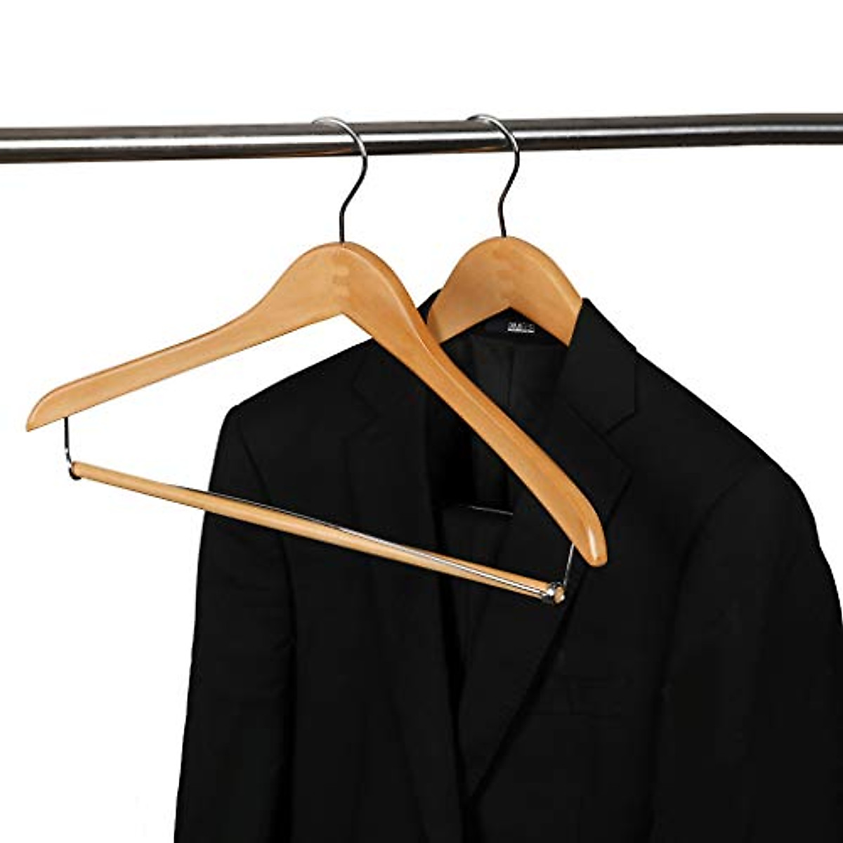 Quality Hangers Wooden Hangers Beautiful Sturdy Suit Coat Hangers with Locking Bar Glossy Natural Wood (20)