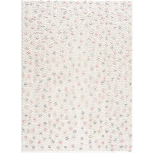 Hauteloom Tilos Dalmatian Living Room Bedroom Nursery Shag Area Rug - Shaggy Carpet - Dot Pattern - High Plush Pile - Pink, Cream, Grey, Beige - 5'3" x 7'