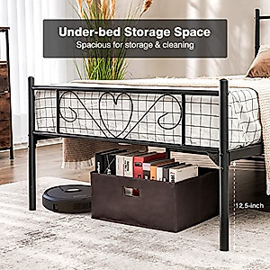 Giantex Twin XL Bed Frame, Metal Platform Bed with Heart-Shaped Headboard & Footboard, Mattress Foundation, Heavy-Duty Steel Slat Support, No Box Spring Needed, Easy Assembly, Black