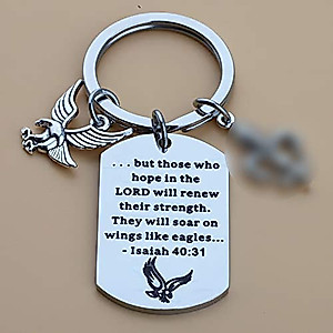BEKECH Scout Gift Eagle Isaiah 40:31 Keychain But Those who Hope in The Lord Will Renew Their Strength Scout Gift Cub Scout Gift Christian Inspirational Gift for Scout (silver)