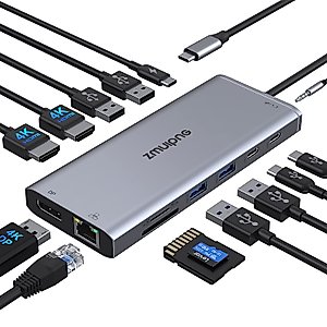 USB C Docking Station Dual Monitor HDMI for Dell HP, Laptop Type USB C Hub Multiport Adapter Thunderbolt 3 USB-C Dongle to 2 HDMI 4K,DP,Ethernet,4 USB,PD,SD/TF, Audio for Lenovo, Surface