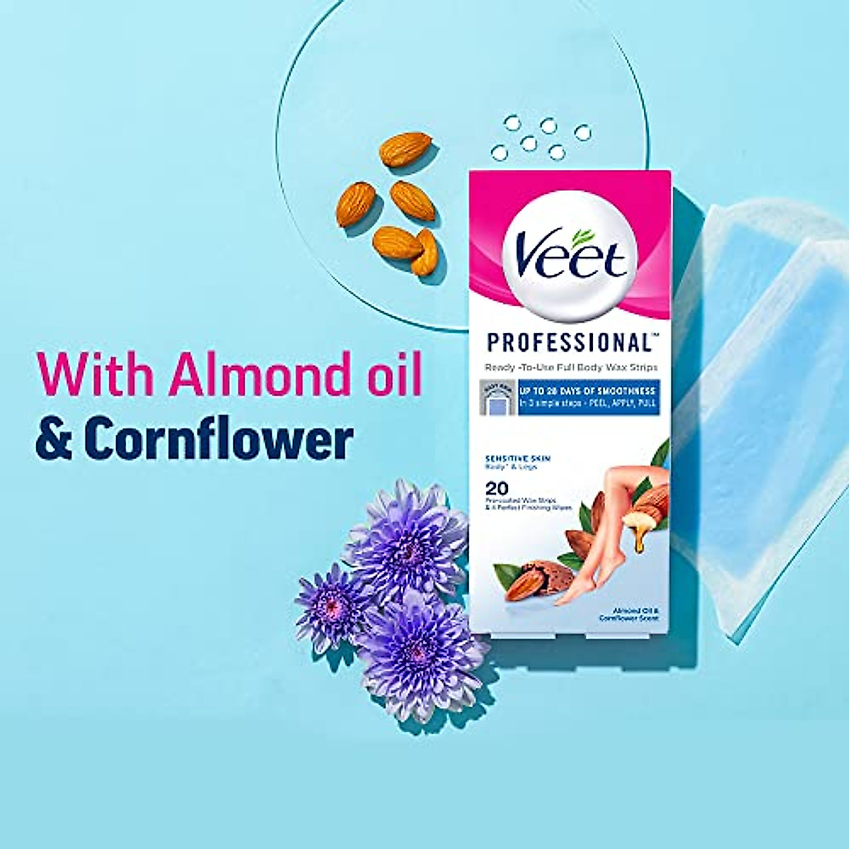 Veet Full Body Waxing Kit for Sensitive Skin - 20 Strips (Pack of 2)