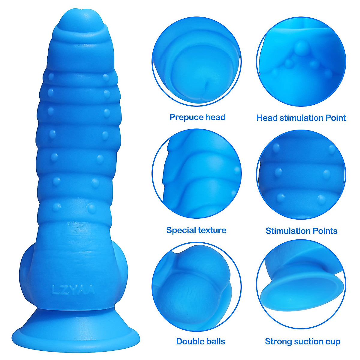LZYAA Realistic Dildo, Liquid Silicone Material No Any Smell Adult Sex Toys Penis, Strong Suction Cup for Hand-Free 2 Balls G-Spot Vaginal Discreet Package(Blue)