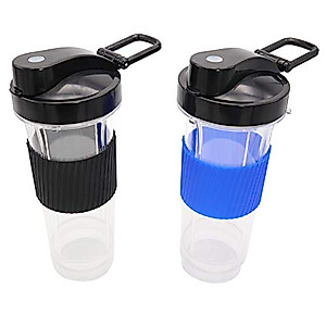Blendin Replacement Cup with Flip Top To Go Lid - Blender Jar Accessories Compatible with Magic Bullet Blender MB-1001, MB-1001B, MBR-1101, MBR-1701, MBR-1702, MBR-0301-22.5oz Cups (2 Pack)