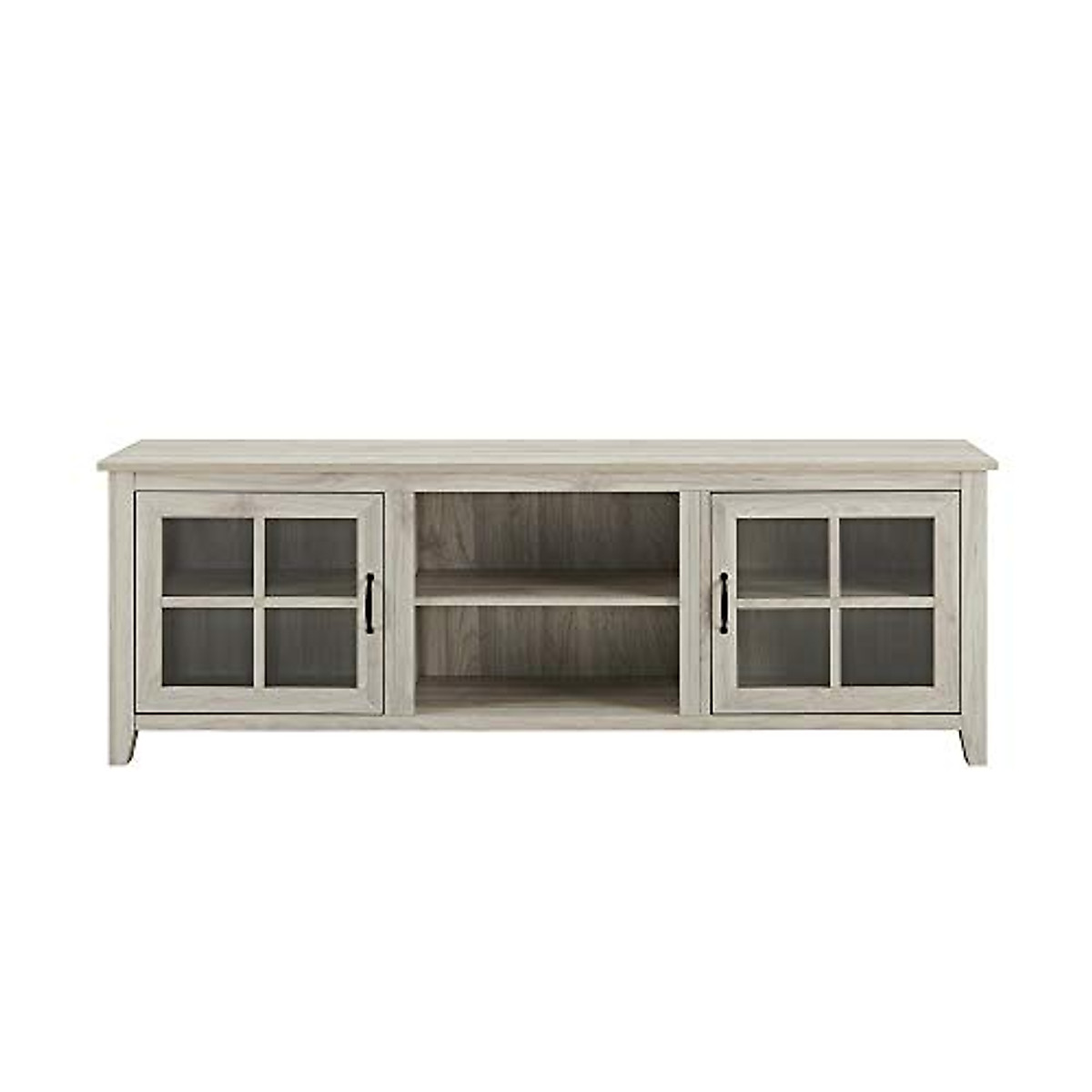 Walker Edison Portsmouth Classic 2 Glass Door TV Stand for TVs up to 80 Inches, 70 Inch, Birch