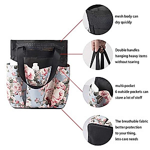 Andmey Cleaning Supplies Caddy Large Shower Caddy Bag with Handle, Quick Dry Mesh Organizer Tote with 7 Compartments for Bathroom, College, Dorm, Gym, Camping - Blue