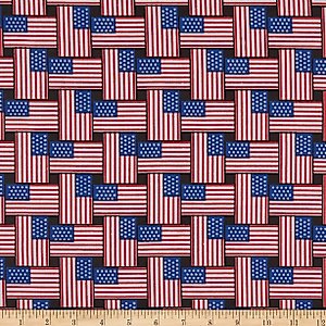 Cotton Print American Flag Weave Original Red White Blue, Quilting Fabric by the Yard