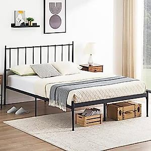 IDEALHOUSE Metal Bed Frame Queen with Headboard, 14 Inch Bed Frame Queen Size, Queen Size Heavy Duty Bed Base with Metal Steel Slats Support, No Box Spring Needed, Black