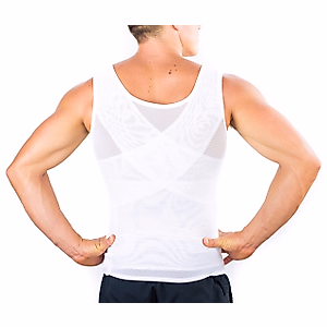 Esteem Apparel Original Men's Chest Compression Shirt to Hide Gynecomastia Moobs Shapewear (White, Large)