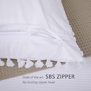 Boho Pillow Shams Set of 2 20x26 White Cotton with Hand-Made Tassel Zipper Closure for Bohemian Countryside Farmhouse Standard Size by JNG Kraftlab