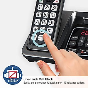 Panasonic Expandable Cordless Phone System with Call Block and Answering Machine - 1 Cordless Handsets - KX-TGD630M (Metallic Black)