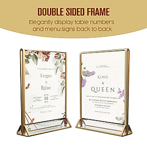 Acrylic Sign Holder 5x7, Wedding Table Numbers, Gold Picture Frame, Sign Holders, 5" x 7", 6 Pack, 2 Sided Frames, Lucite, Menu Holder Display, Vertical Photo Stand for Centerpieces, Card, Flyer, Art