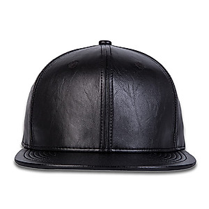 CNUSER Snapback Hats for Men Women,Fashion Baseball Cap,Hip Hop Flat Bill Brim Adjustable Dad Hats (Pu Leather Black)