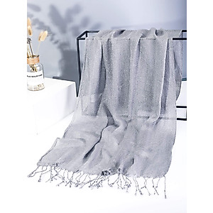 WILLBOND Womens Shawl Chiffon Bridal Evening Soft Wrap Scarf, Chiffon Scarf Ribbon Scarf Satin Scarf for Evening Dresses(L,Gray)