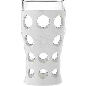 Lifefactory 20-Ounce Beverage Glasses with Protective Silicone Sleeves, 4 Count (Pack of 1), Stone Gray, Aqua Teal, Dusty Purple, Carbon