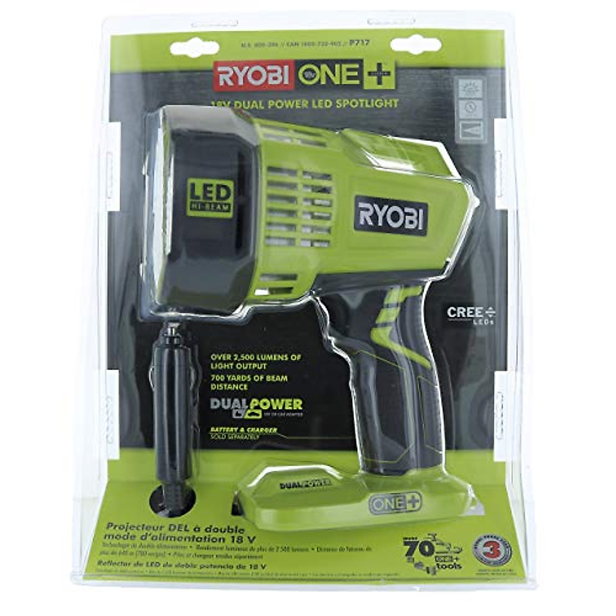 Ryobi P717 One+ 18V Dual Powered LED Cordless Spotlight w/ 2500 Lumens (Batteries Not Included, Light Only)