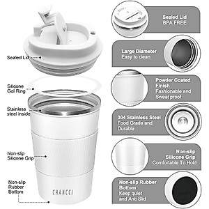 Travel Coffee Mug Spill Proof Leakproof 12 oz Insulated Coffee Mug with Screw Lid, Stainless Steel Vacuum Tumbler Reusable Thermal Coffee Cup to go for Hot and Cold Drinks -380ml, White