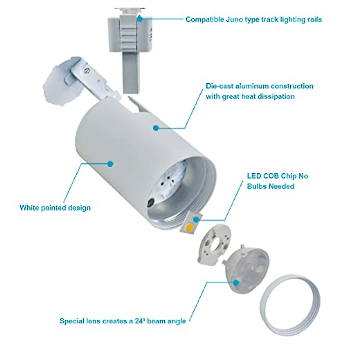 Arcfox 7W LED Track Lighting Heads 3000K 2 Wire Single Circuit J Type Track Light Rail Dimmable Ceiling Spotlight Fixture CRI90 for Dining Room Bedroom Accent Lighting 6 Pack