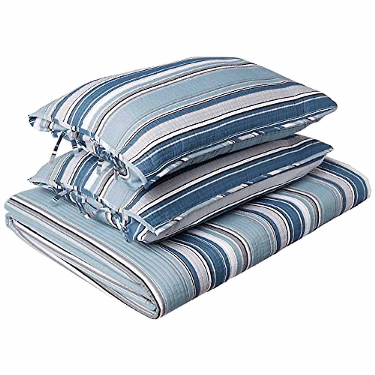 Stone Cottage Fresno Collection Quilt Set-100% Cotton, Reversible, Medium Weight Bedding with Matching Shams, Queen, Blue
