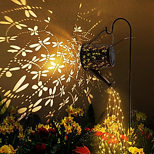 Solar Watering Can Outdoor Lights Garden Decor,Dragonfly Hanging Lantern Waterproof Landscape Lights Outside Decoration for Yard Porch Patio Pathway Gardening Gifts(with 32 inch Shepherd Hook)
