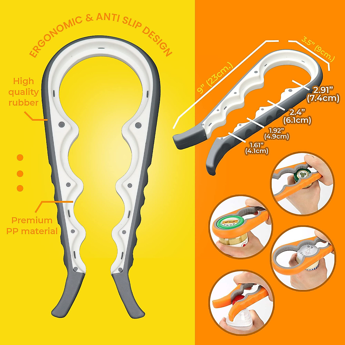 3 PCS Under Cabinet Jar Opener, 4 in 1 Multi Function Can Opener Set Bottle Opener Kit with Silicone Handle and Waiter Corkscrew Wine Opener, Jar Opener For Women Seniors With Arthritis Weak Hands