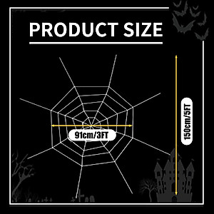 3 FT Halloween Giant String Rope Spider Web Decorations - Round Fake Spider Elastic Belt Props for Window Indoor Outdoor Yard Porch Haunted House Decor