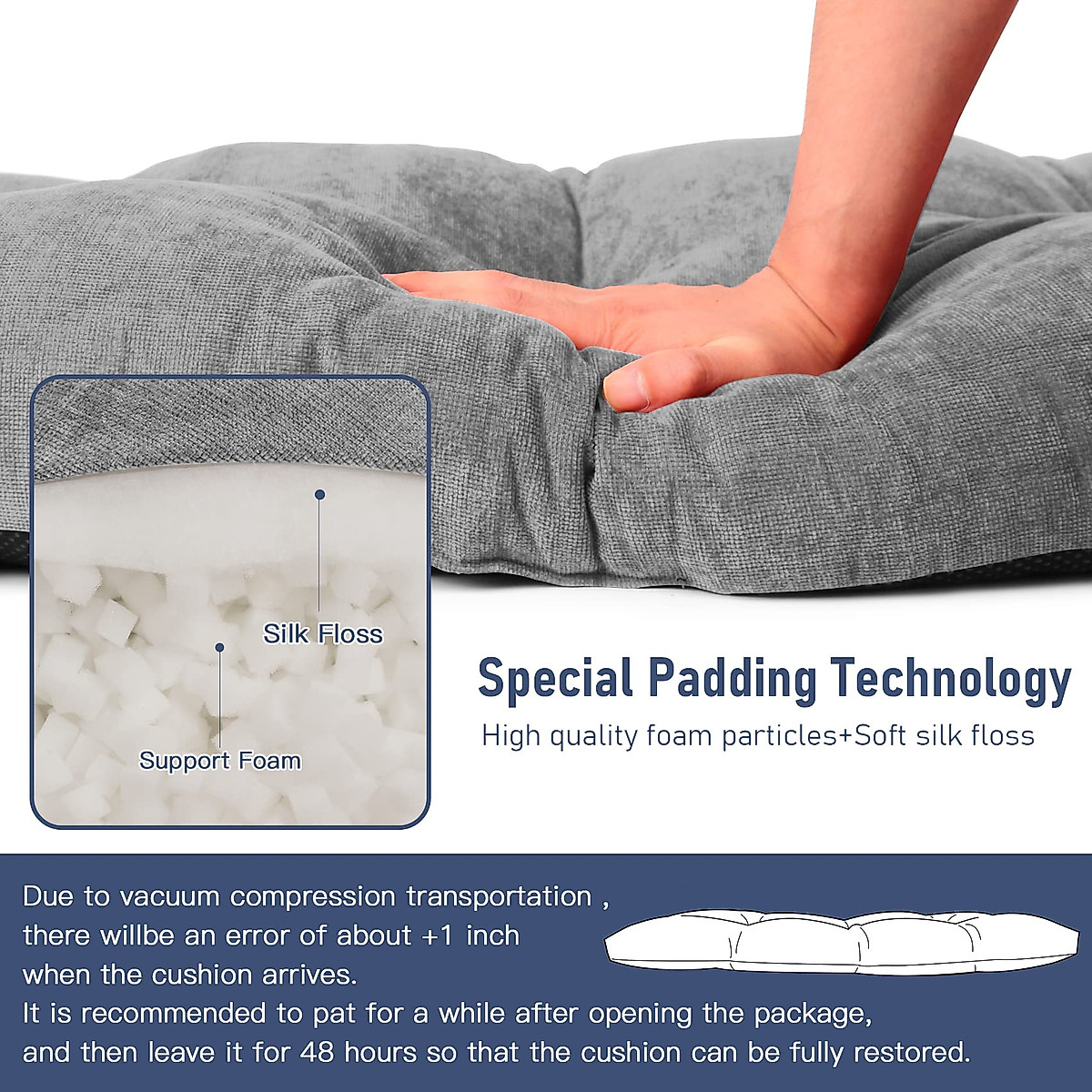 ROFIELTY Bench Cushion 42 inch, Non Slip Thicker Patio Furniture Cushions, Durable Outdoor/Indoor Bench Seat Pads (42x16x4 inch, [ Indoor ] Silver Gray)