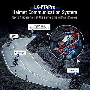 LEXIN 2pcs LX-FT4 Pro 4-Way Motorcycle Bluetooth Headset Featuring Integrated Headlamp with SoS Mode, Amazing Audio, Helmet Intercom Communication System with Type-C Quick Charge for Snowmobile/ATV