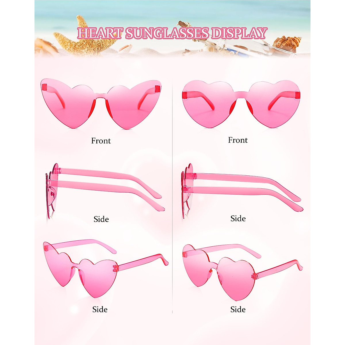 Salfboy 200 Pairs Heart Shaped Sunglasses Heart Sunglasses Bulk Candy Color Plastic Sunglasses Valentines Party Favors