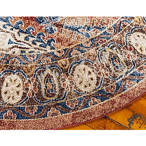 Unique Loom Utopia Collection Area Rug - Larissa (7'Round, Terracotta/ Blue)