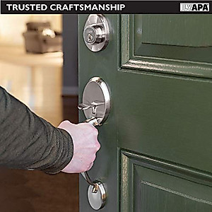 Ilyapa Front Entry Door Exterior Handleset - Classic, Satin Nickel Low Profile Door Lock Set Handle with Single Cylinder Deadbolt and Halifax Lever