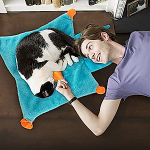 AWOOF Cat Mat, Cute Soft Catnip Mat, Cat Activity Mat Machine Washable Catnip Toys Interactive Cat Toys for Indoor Cats, Self-Warming Crinkle Mat Cat Blanket for Small Medium Large Cats with 7 Pockets