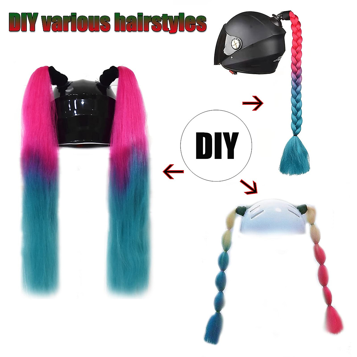 2 Psc Helmet Pigtail Motorcycle Helmet Ponytail Bicycle Helmet Braids Hair Tails for Any Helmets Decorations Cup Reusable (G)