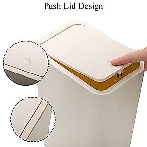 Fasmov Trash Can 2 Pack 7.5 Liter / 2 Gallon Plastic Garbage Container Bin with Press Top Lid, Waste Basket for Kitchen, Bathroom, Living Room, Office, Narrow Place (Gray + Apricot)