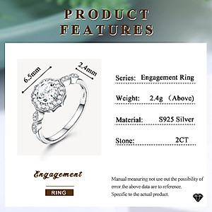 ZELORES 925 Sterling Silver Engagement Rings For Women 1 CT-2 CT 5A Cubic Zirconia Wedding Rings Round Solitaire Halo Promise Rings For Her Lotus Ring Size 5-9(7)