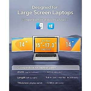 YUTOO 14" Triple Monitor for Laptop, [Only 1 Cable to Connect][16:10], FHD 1200P IPS Display, Laptop Monitor Screen Extender, for Windows, MacOS for 15”-17.3” Laptop
