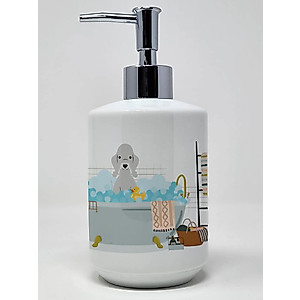 Caroline's Treasures WDK5787SOAP Blue Bedlington Terrier in Bathtub Ceramic Soap Dispenser Hand Soap Dispenser Pump Bottles for Bathroom Kitchen, Empty Refillable Liquid Soap Container