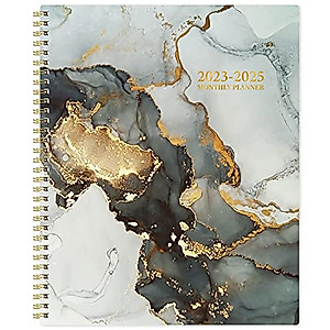Monthly Planner 2023-2025 - 2023-2025 Monthly Planner With Tabs, Jul. 2023- Jun. 2025, 9” x 11”, 24 Monthly Planner with Flexible Cover, Back Pocket, Twin-Wire Binding - Black Waterink