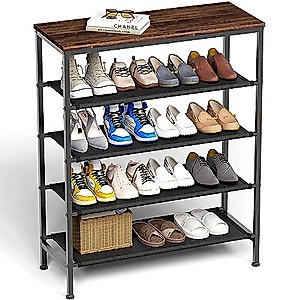 Z&L HOUSE 5 Tier Shoe Rack Organizer for Entryway, Sturdy Black Metal Framed Free Standing Shoe Shelf, Uniquely Versatile and Spacious Wood Top Storage, Shoe Stand for Garage Closet Hallway