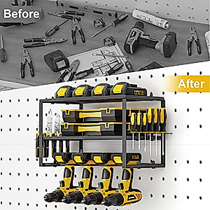 Spacecare Power Tool Organizer- Power Drill Tool Holder- Heavy Duty Tool Shelf & 1 Pack 3 Layers Tool Rack Cordless Drill Holder- Floating Tool Shelf Wall Mounted Tool Storage Rack for 4 Drill Holders