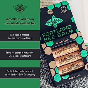 Portland Bee Balm All Natural Handmade Beeswax Based Lip Balm, Oregon Mint 3 Count