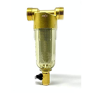 BLUONICS Sediment Water Pre-Filter Reusable Spin Down Filter for Whole House City and Well Water 40 Micron with both 1” + 3/4” NPT adapters included