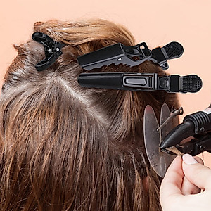 HH&LL 12pcs Hair clips for Styling – Wide Teeth & Double-Hinged Design – Alligator Styling Sectioning Clips of Professional Hair Salon Quality (Black without Logo)