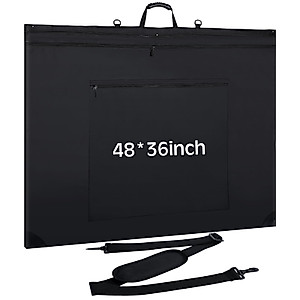 Huhumy 48 x 36'' Extra Large Artist Portfolio Case with Shoulder, Waterproof Leather Corners Black Art Portfolio Bag for Drawing Sketching Poster Artwork Drawing Canvas Photography Poster