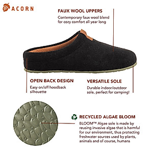 Acorn mens Algae-infused Recycled Parker Hoodback Slipper, Black, 9 10 US